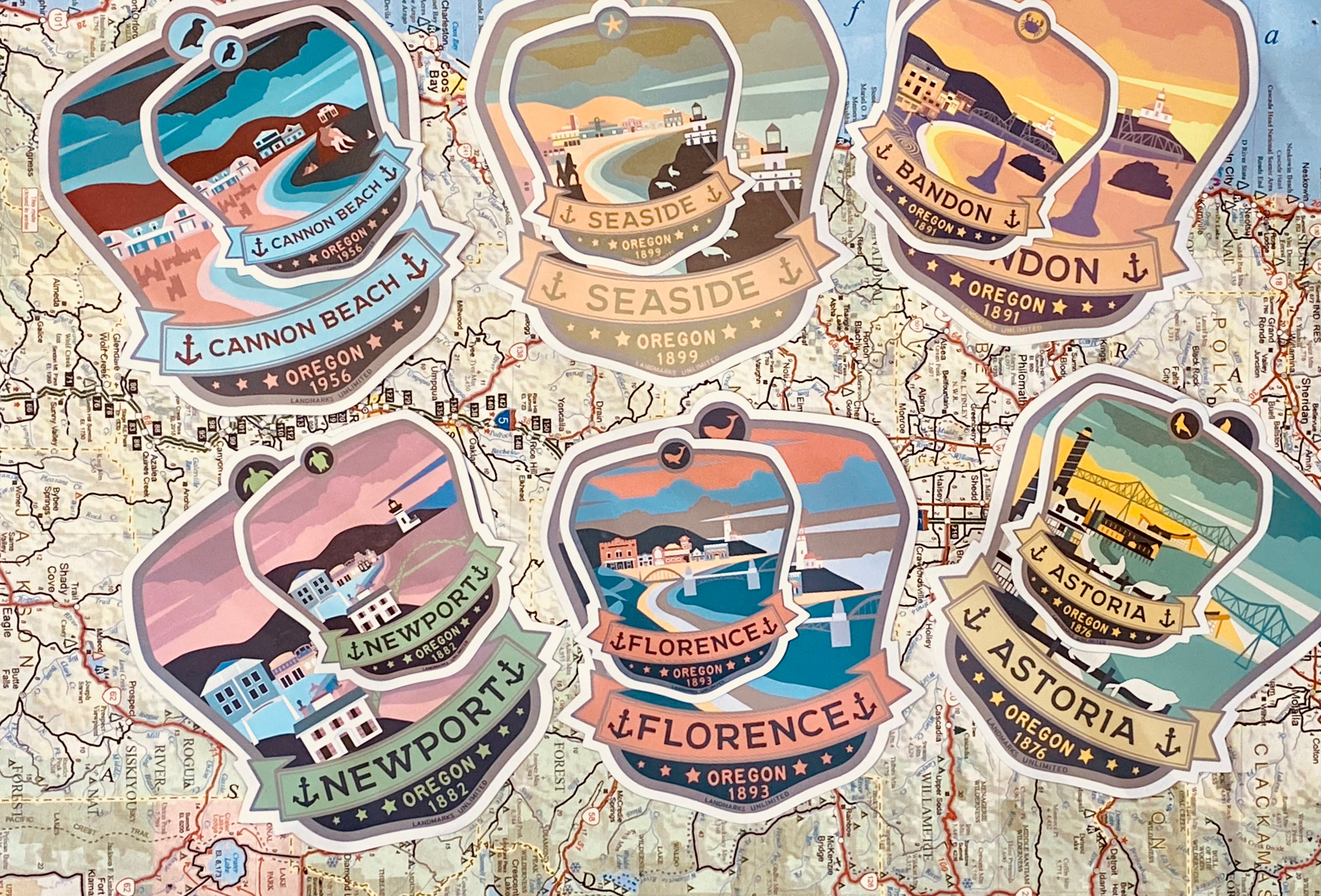 Vinyl Stickers - Oregon Coastal Towns – Landmarks Unlimited