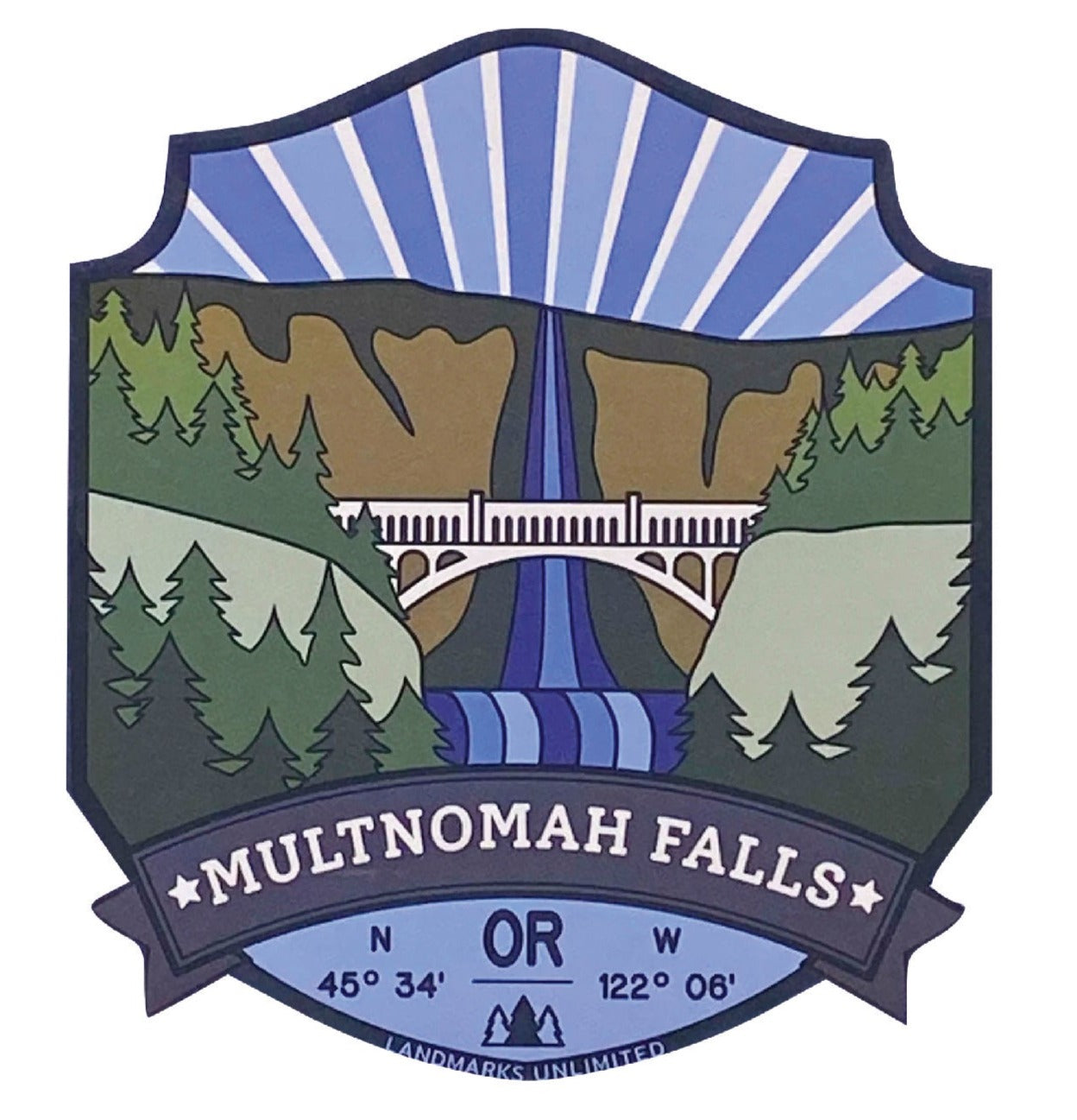 Oregon - Vinyl Sticker - Multnomah Falls – Landmarks Unlimited